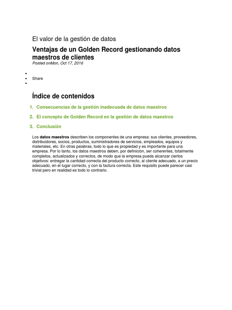El Valor de La Gestión de Datos Conceptos2 | PDF | Almacén de datos ...