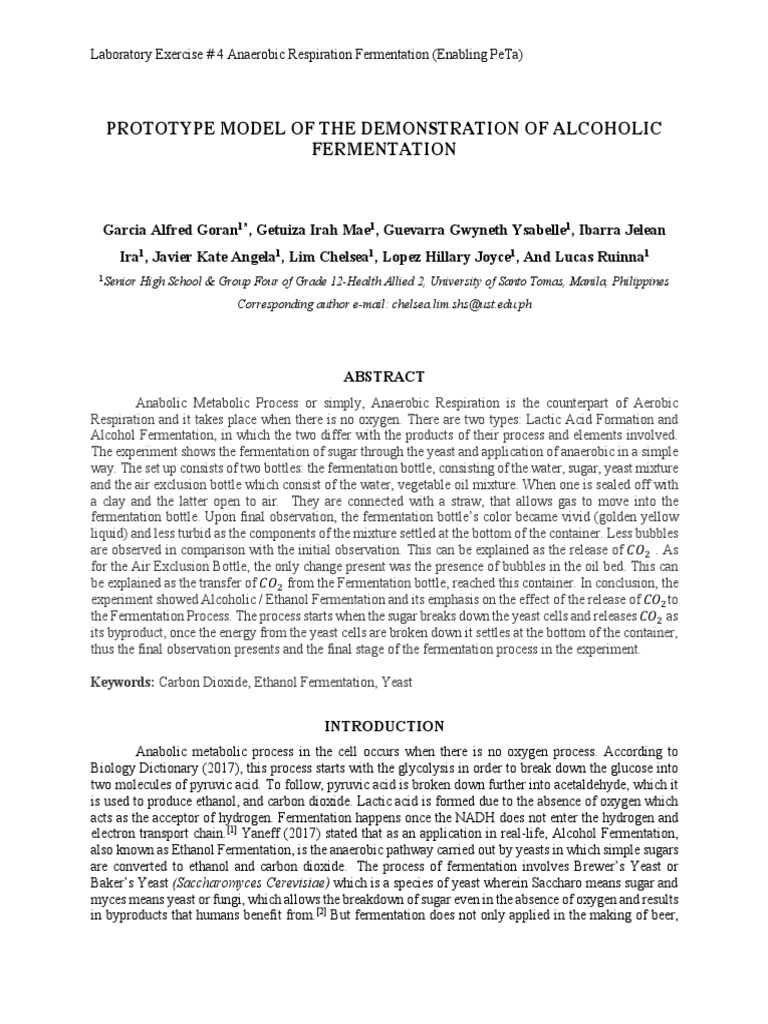 Laboratory Exercise #4 Shows Alcoholic Fermentation | PDF ...