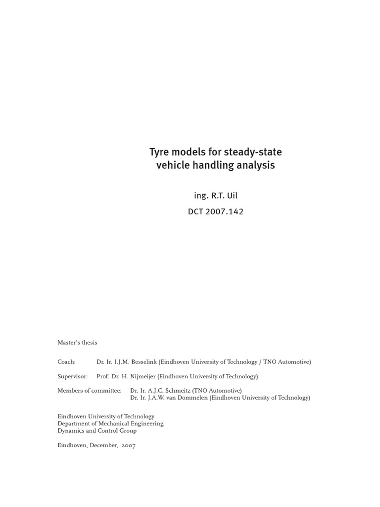 Tyre Models for Vehicle Handling Analysis | PDF | Computer Simulation ...