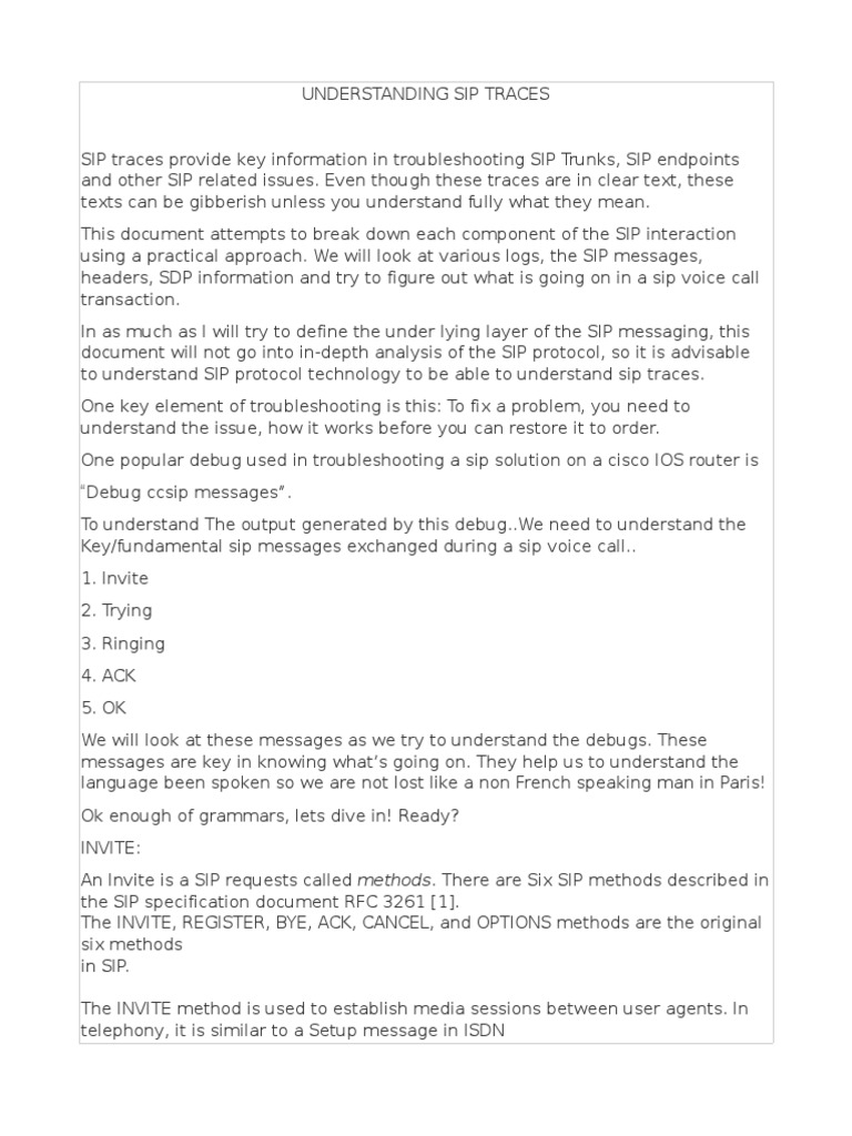 Understanding Sip Traces | PDF | Session Initiation Protocol | Internet ...