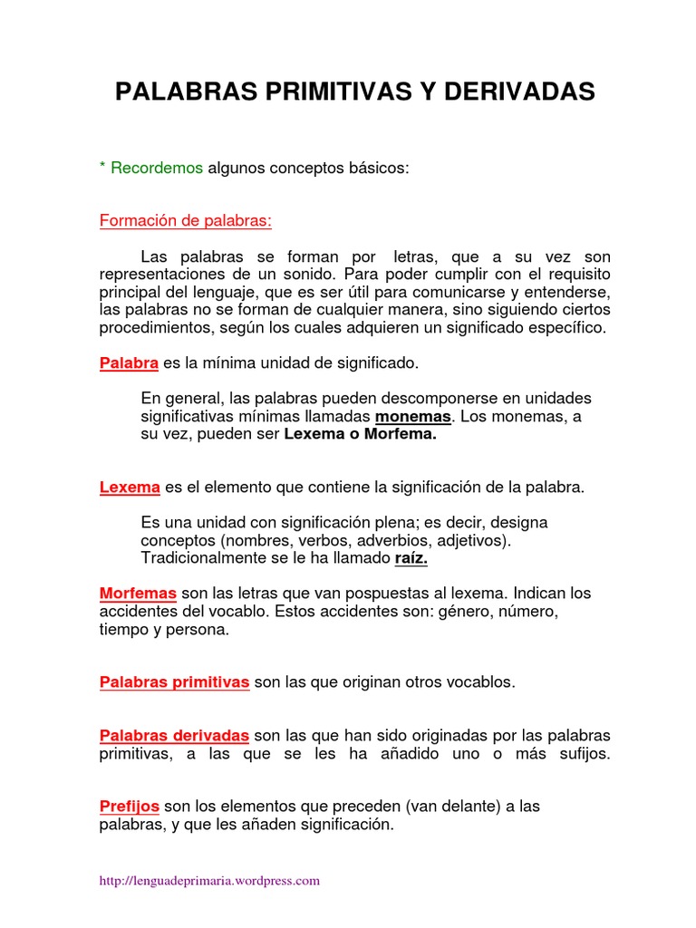 Palabras Primitivas y Derivadas | PDF | Palabra | Numero Gramatical
