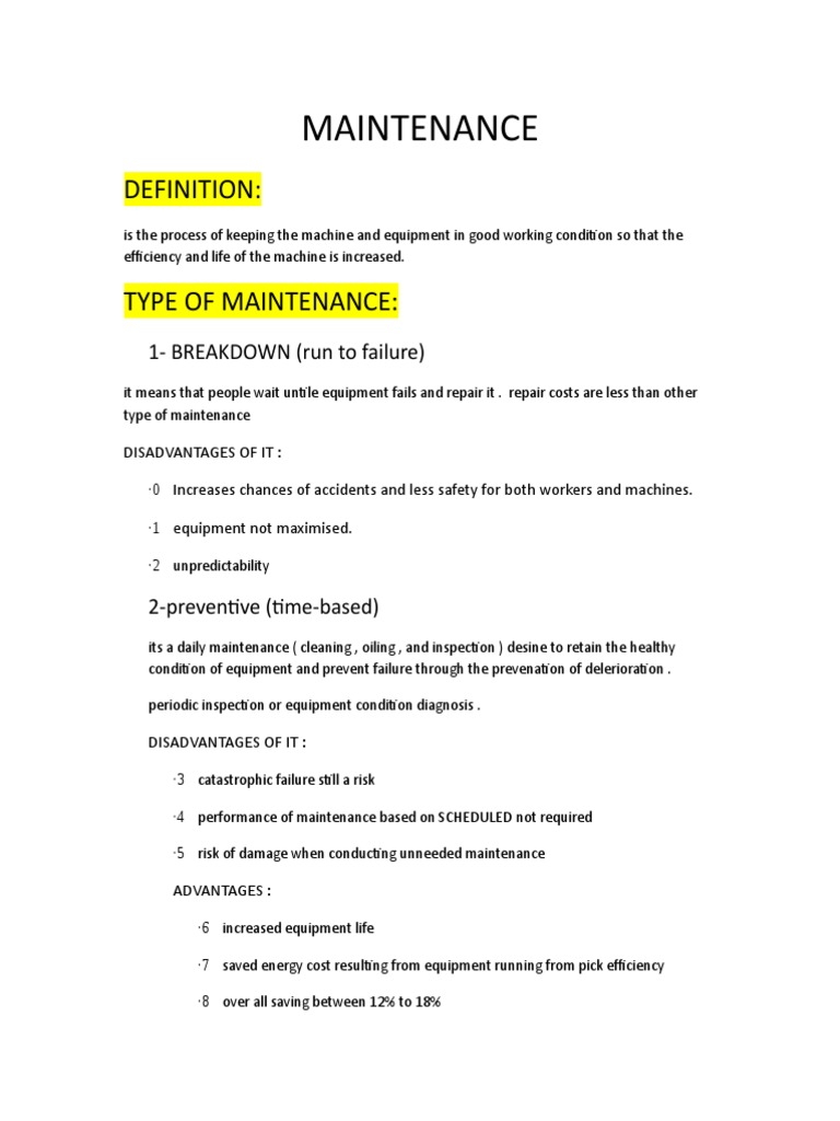 Maintenance: Definition | PDF | Reliability Engineering | Mechanical ...