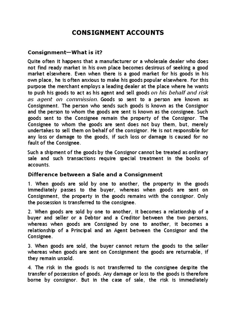 Consignment Accounts: Consignment-What Is It? | PDF | Debits And ...
