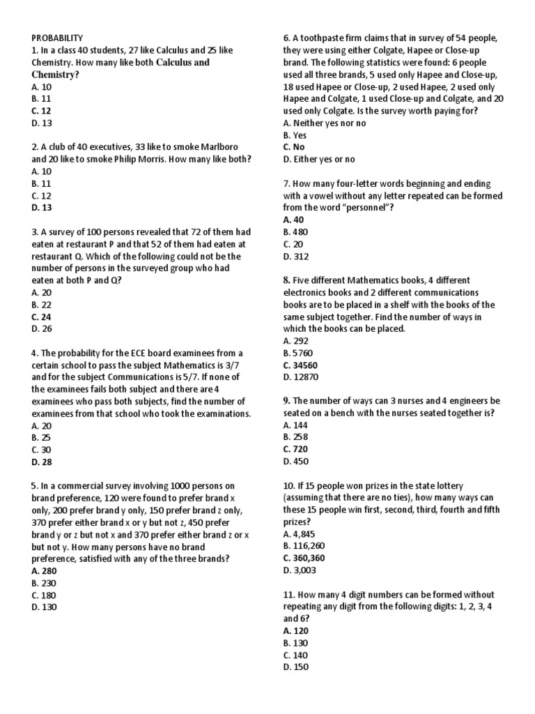 PROBABILITY.docx | Probability | Test (Assessment)