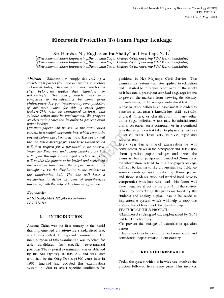 Electronic Protection To Exam Paper Leakage IJERTV2IS50588 | PDF | Test ...