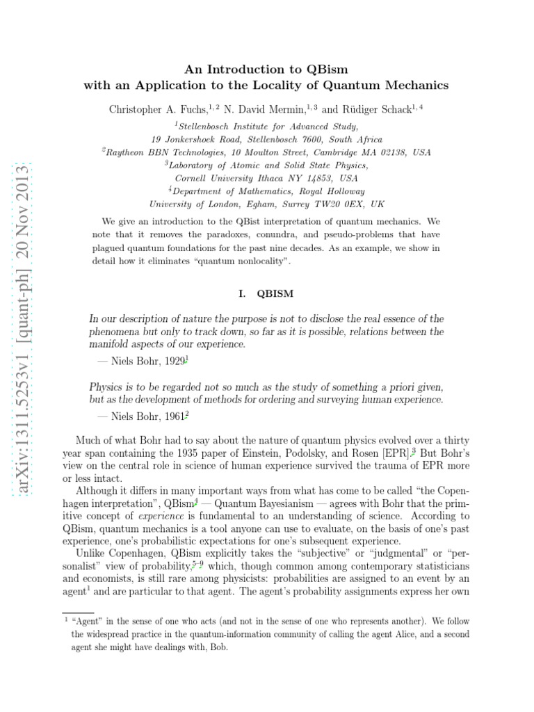 Understanding QBism in Quantum Mechanics | PDF | Quantum Mechanics ...