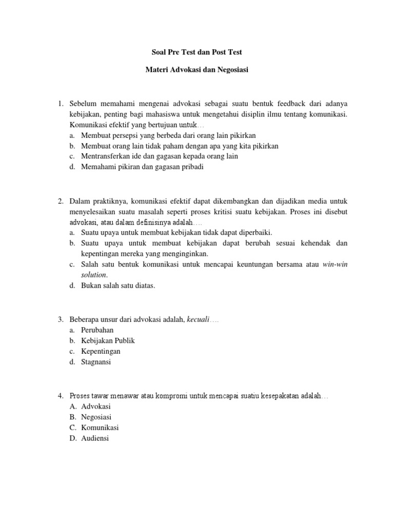 Soal Pre Test Dan Post Test | PDF