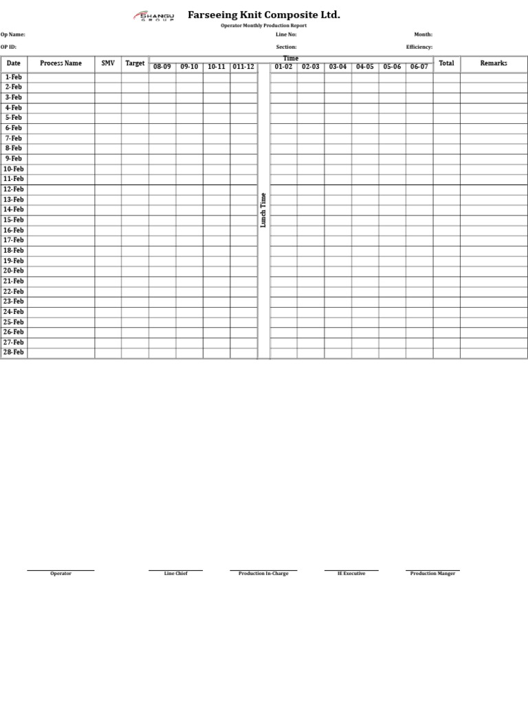 Op Name: Line No: Month: Op Id: Section: Efficiency:: Operator Monthly ...