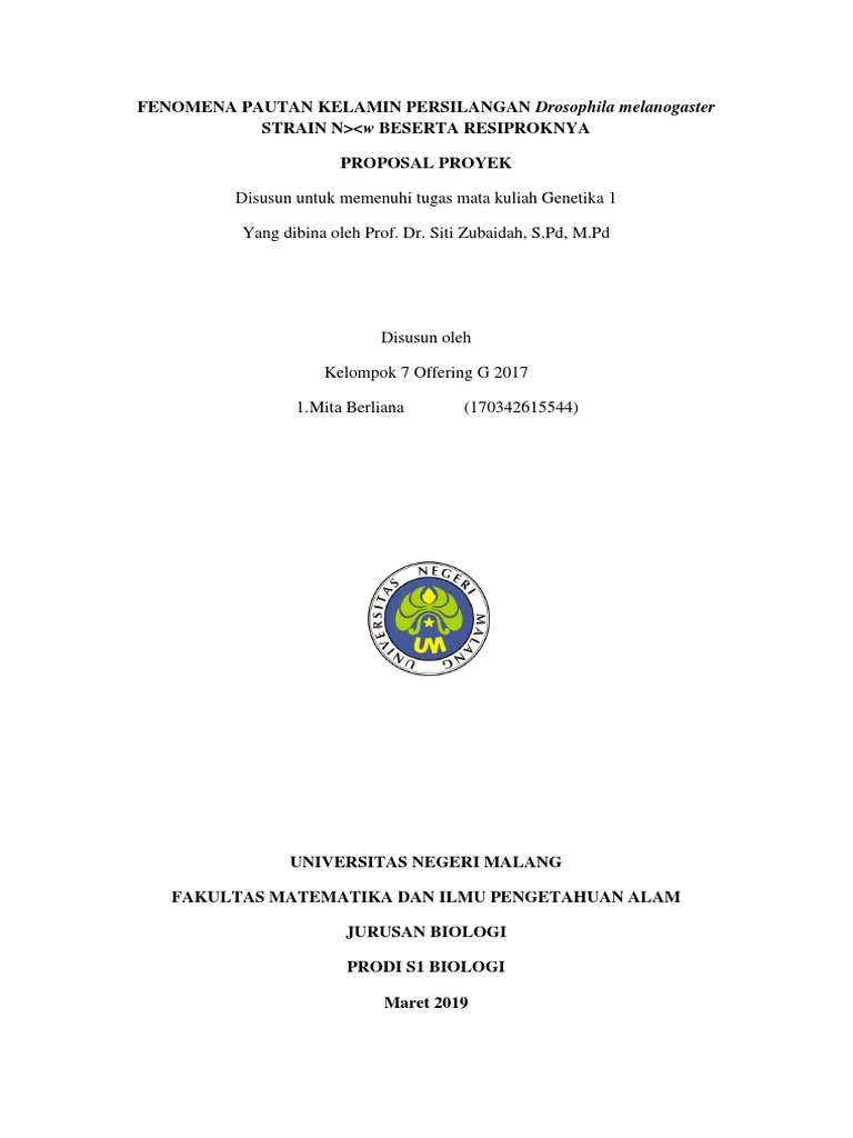 Proposal Mita FENOMENA PAUTAN KELAMIN PERSILANGAN Drosophila Melanogaster STRAIN N | PDF