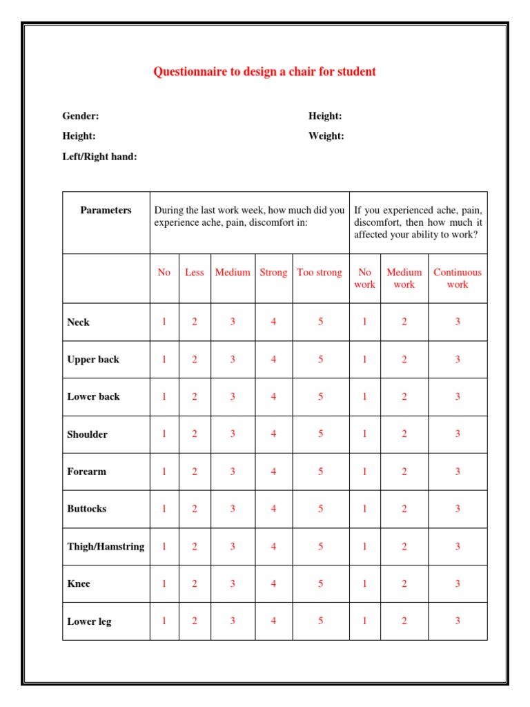 Questionnaire To Design A Chair For Student | PDF