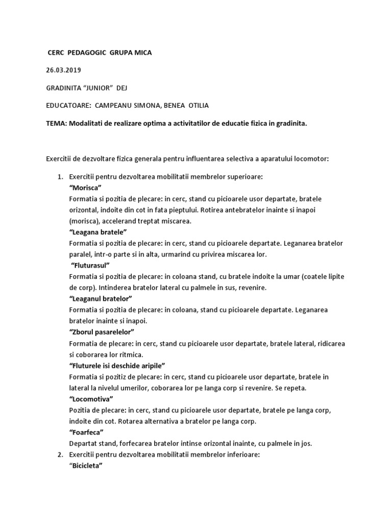 Cerc Pedagogic Grupa Mica | PDF