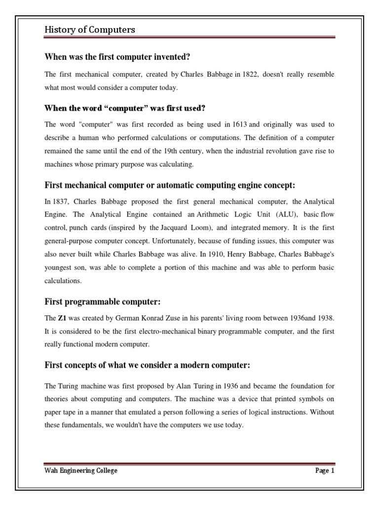 When Was The First Computer Invented | PDF | Personal Computers ...