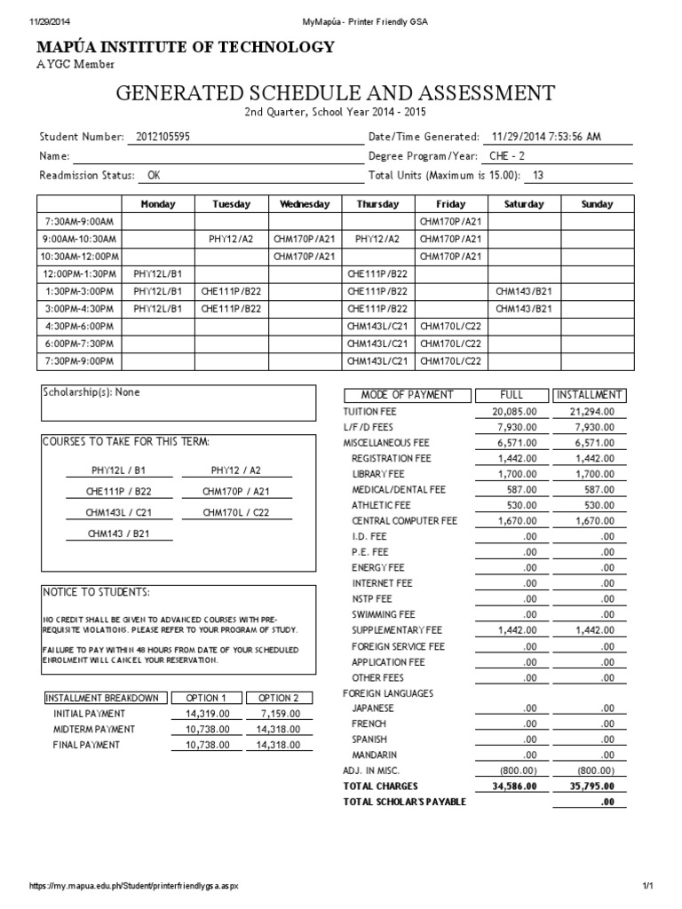 MyMapúa - Printer Friendly GSA | PDF | Learning | Business