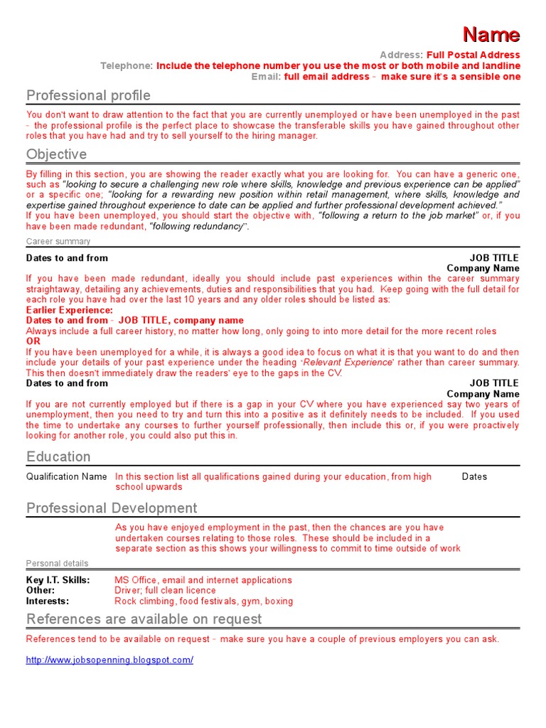 Unemployed CV Gaps Template | PDF | Unemployment | Social Science