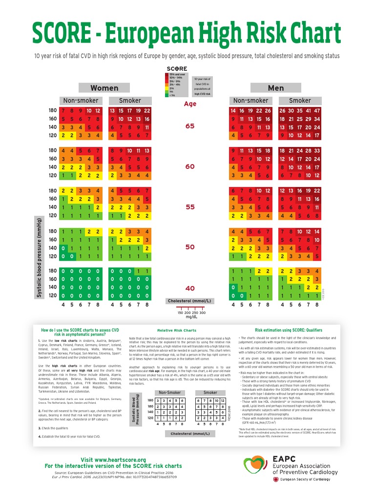 SCORE - European High Risk Chart: Women Men | PDF | Cardiovascular ...