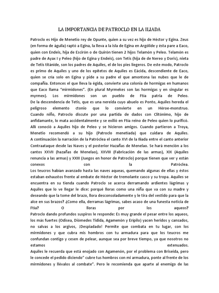 La Importancia de Patroclo en La Iliada | PDF | Aquiles | Héctor