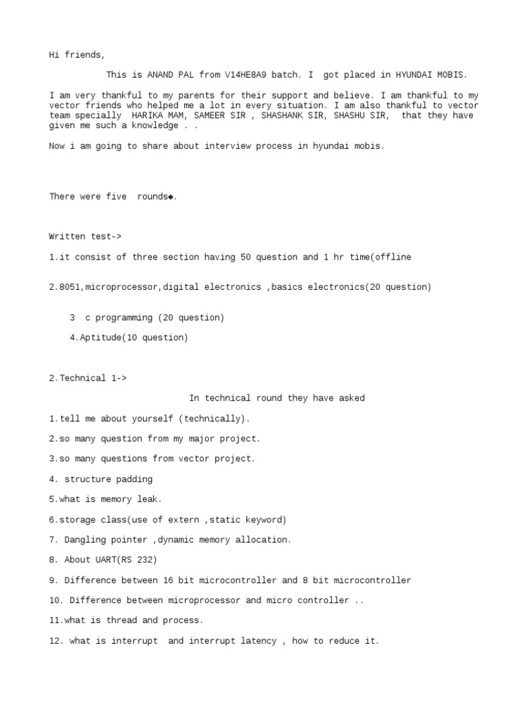 Hyundai Mobis Interview Process Insights | PDF | Computer Engineering ...
