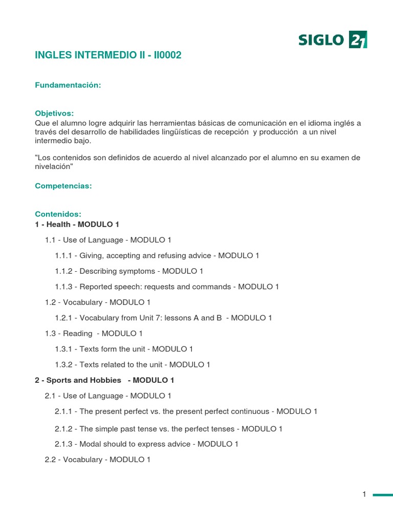 Programa Ingles Intermedio II | PDF | Metodología | Evaluación