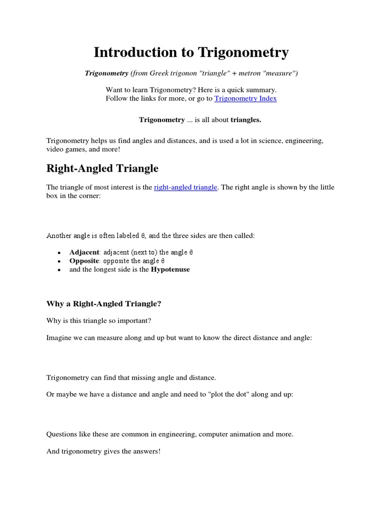 Trigonometry Basics: Right Triangles | PDF | Trigonometric Functions ...