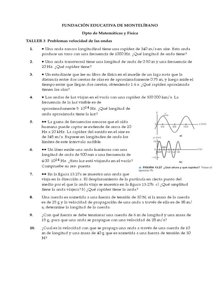 Taller 3 9º Grado Ondas-708 | Descargar gratis PDF | Olas | Frecuencia