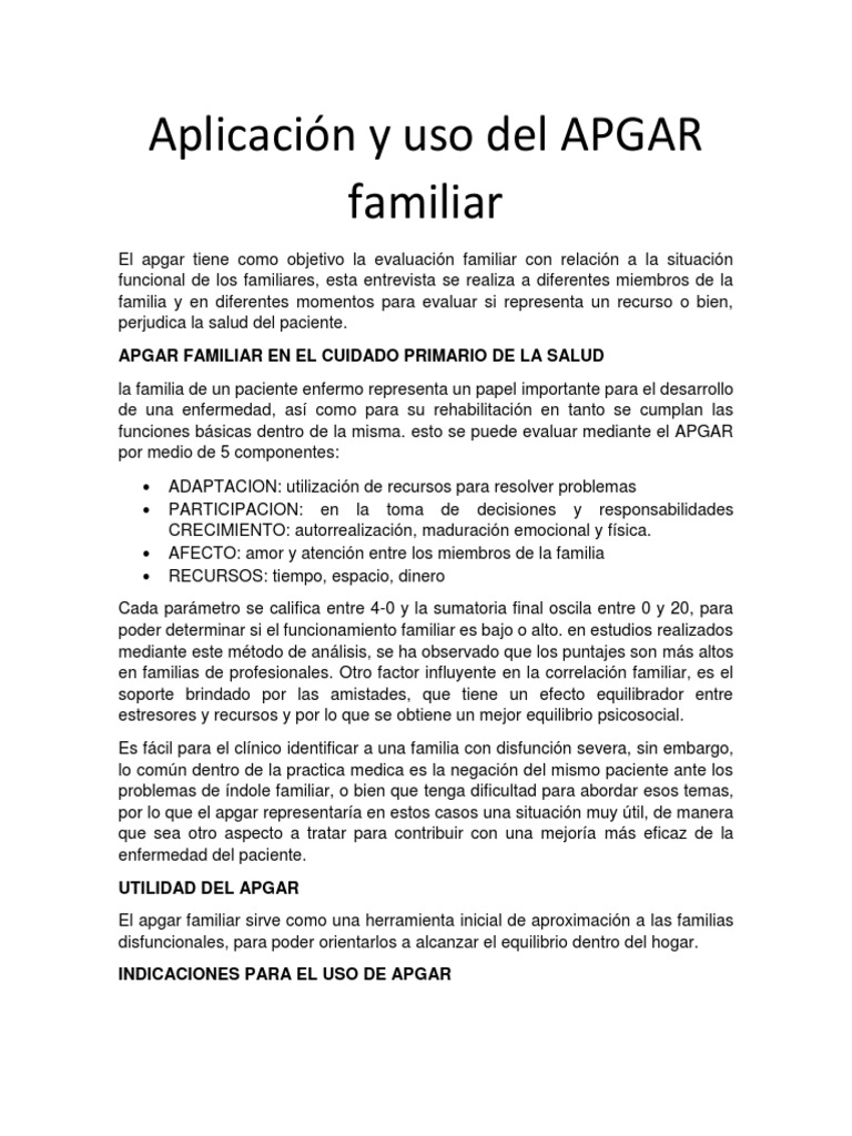 Aplicación y Uso Del APGAR Familiar | PDF | Medicina | Especialidades ...