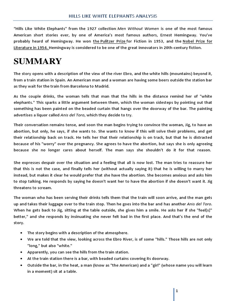 Hills Like White Elephants Analysis | PDF | Narration