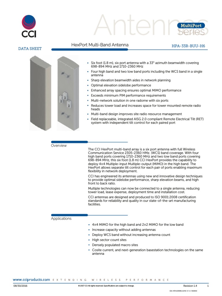 Hexport Multi-Band Antenna: Hpa-33R-Buu-H6 Data Sheet | PDF | Coaxial ...