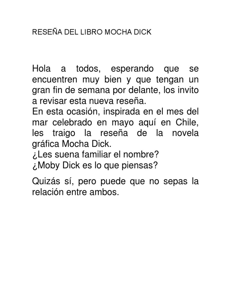 Reseña Del Libro Mocha Dick | PDF