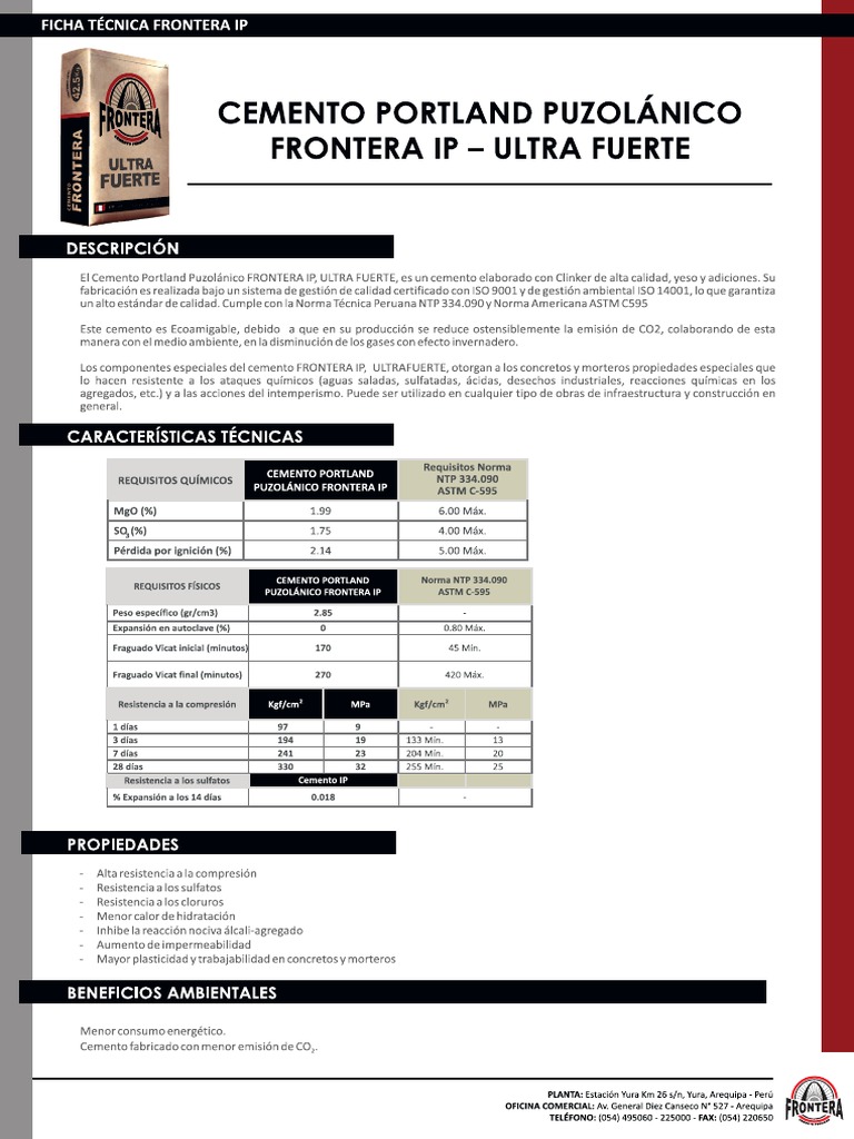 Ficha Tecnica Cemento Frontera PDF | PDF