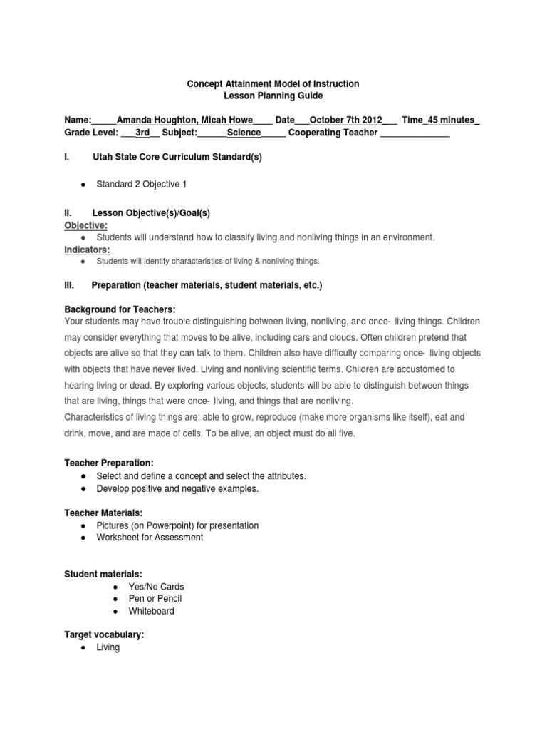 Concept Attainment in Science Class | PDF | Life | Cognition