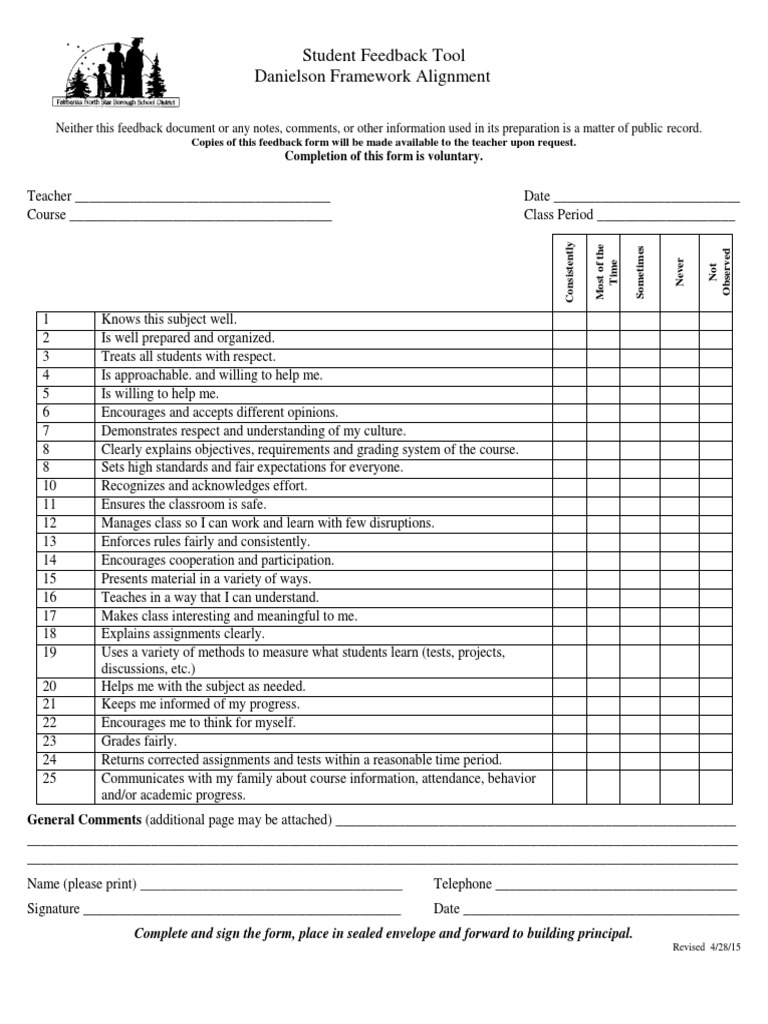 Student Feedback Form - April 2015 | PDF | Teachers | Educational ...