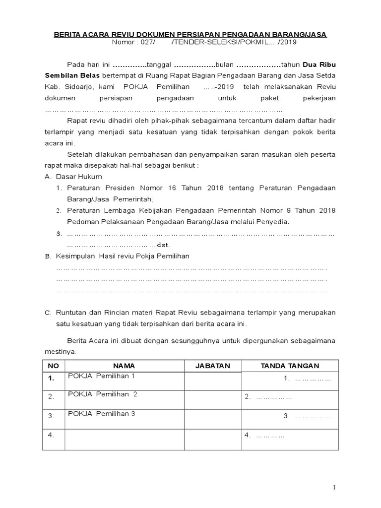 BA Reviu Sesuai Peraturan LKPP 9 TH 2018 | PDF