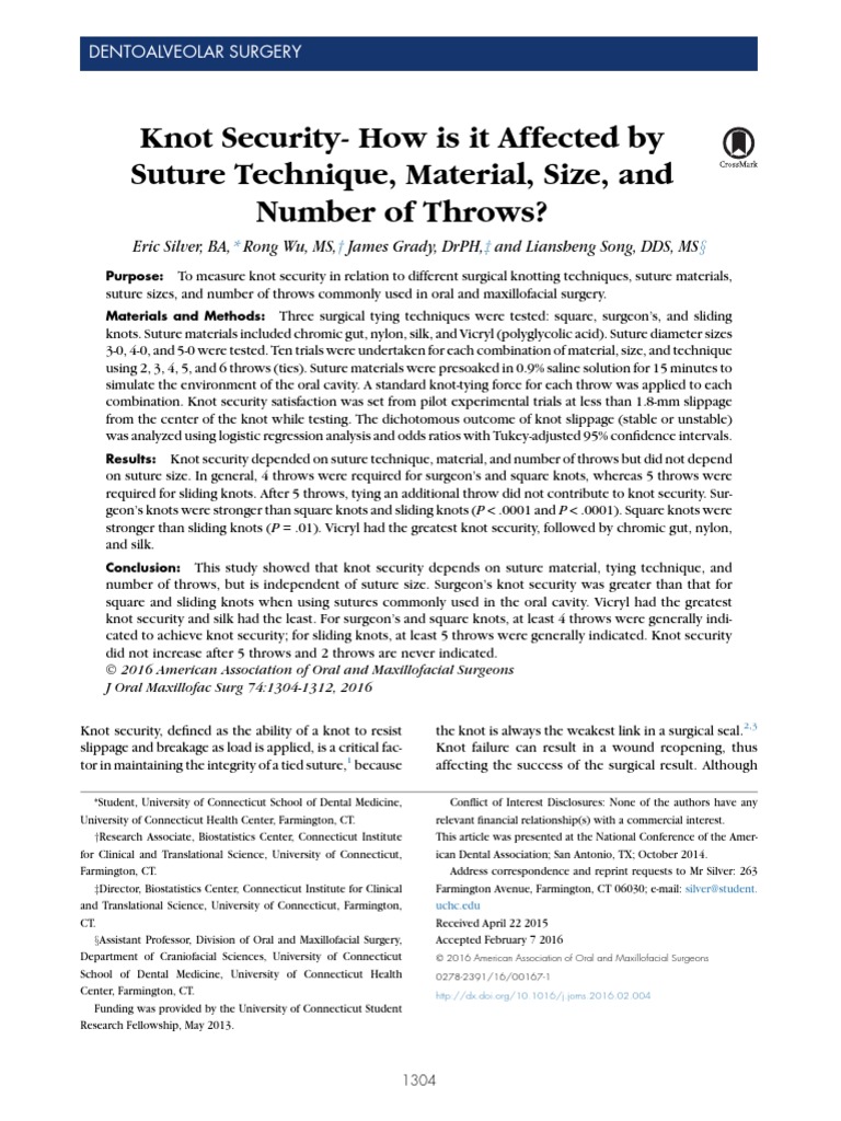 Knot Security-How Is It Affected by Suture Technique, Material, Size ...
