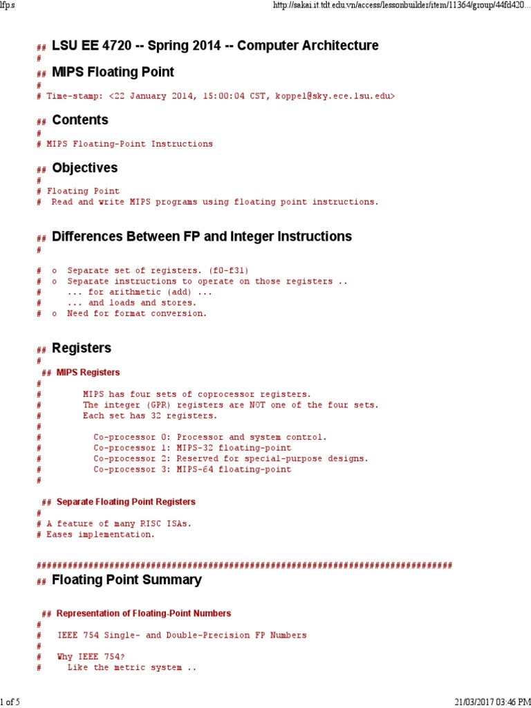 Floating Point MIPS | PDF | Computer Hardware | Computer Data