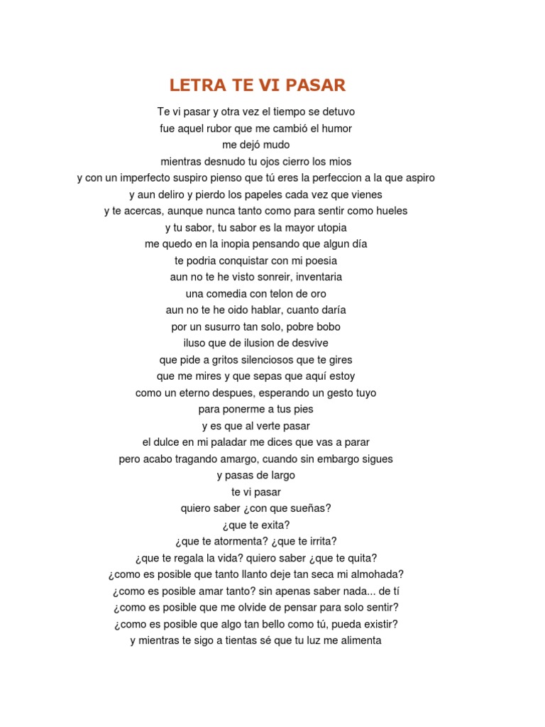 Te vi pasar: Poema de anhelo | PDF