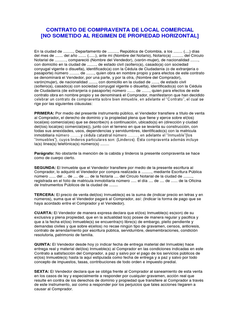 Contrato de Compraventa de Local Comercial | PDF | Información del ...