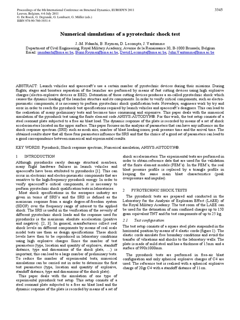 Numerical Simulations of A Pyrotechnic Shock Test | PDF | Finite ...