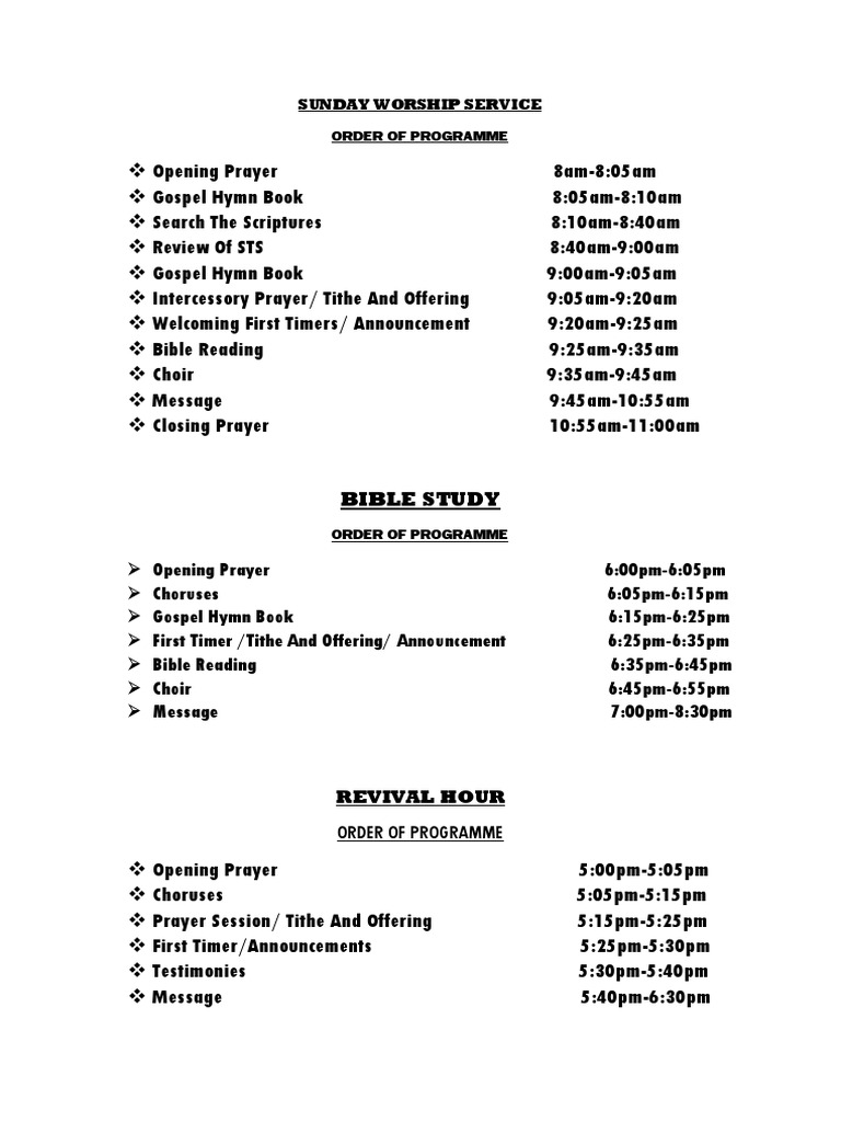 Sunday Worship Service Schedule | PDF | Cooking, Food & Wine | Religion ...