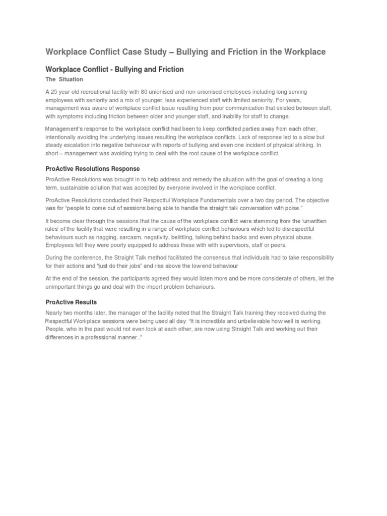 Workplace Conflict Case Study – Resolving a Corporate Department's ... Workplace Conflict Case Study – Resolving a Corporate Department's ...