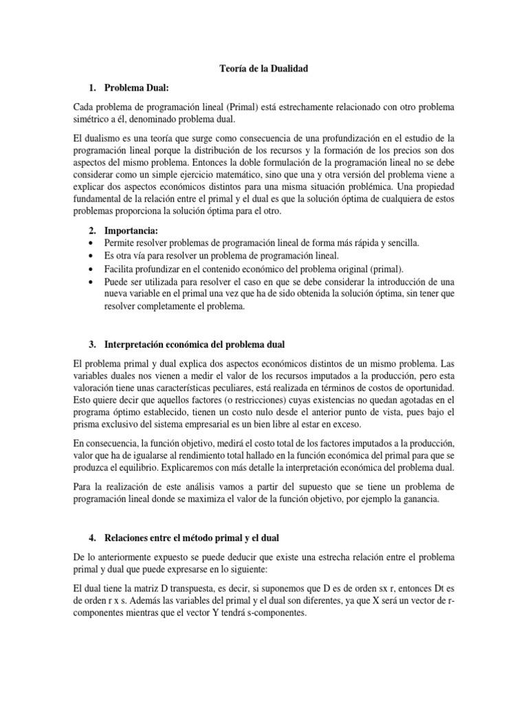 Teoría de La Dualidad | PDF | Programación lineal | Optimización Matemática