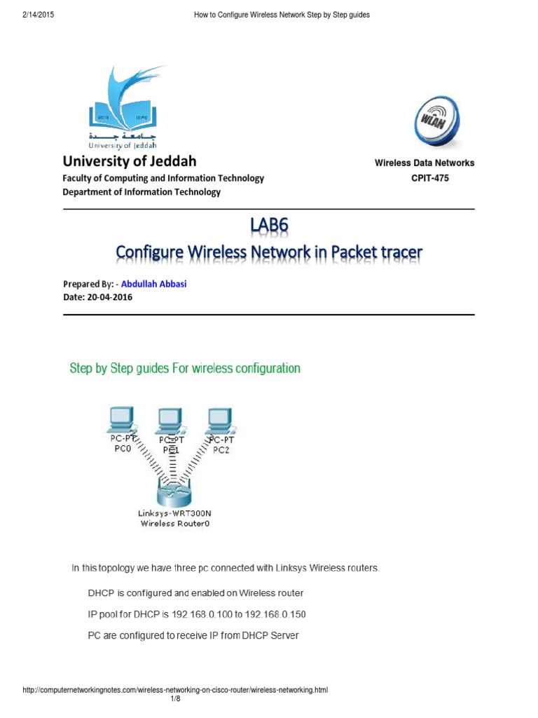 LAB 6 Configure Wireless Network in Packet Tracer | PDF | Wi Fi ...