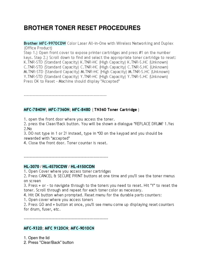 Brother Toner Reset Procedures | PDF | Printer (Computing) | Menu