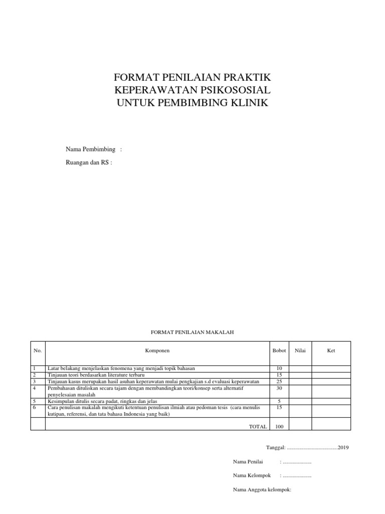 Format Penilaian Praktik Keperawatan Psikososial | PDF