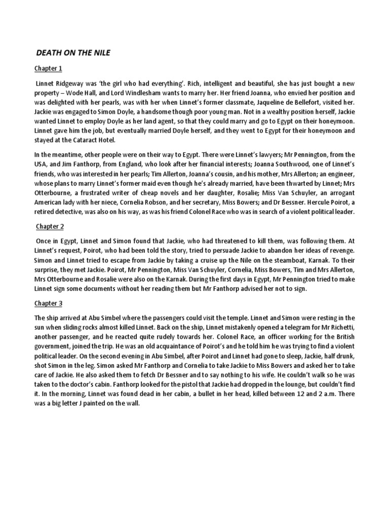 Death On The Nile Summary | PDF | Hercule Poirot | Agatha Christie ...