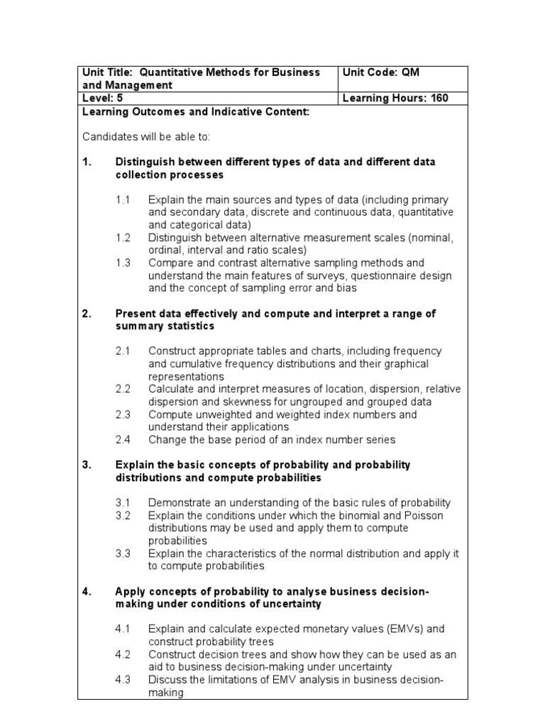 Quantitative Methods for Business Unit | PDF | Correlation And ...