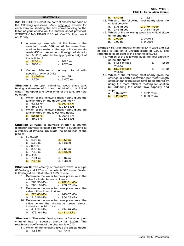 Sw3 Answer Key | PDF | Continuum Mechanics | Civil Engineering