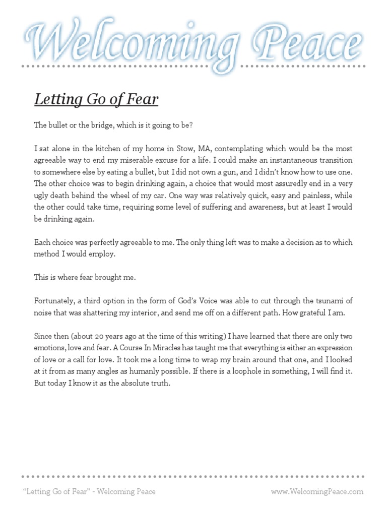 "Letting Go of Fear" - Welcoming Peace | PDF | Anger | Fear