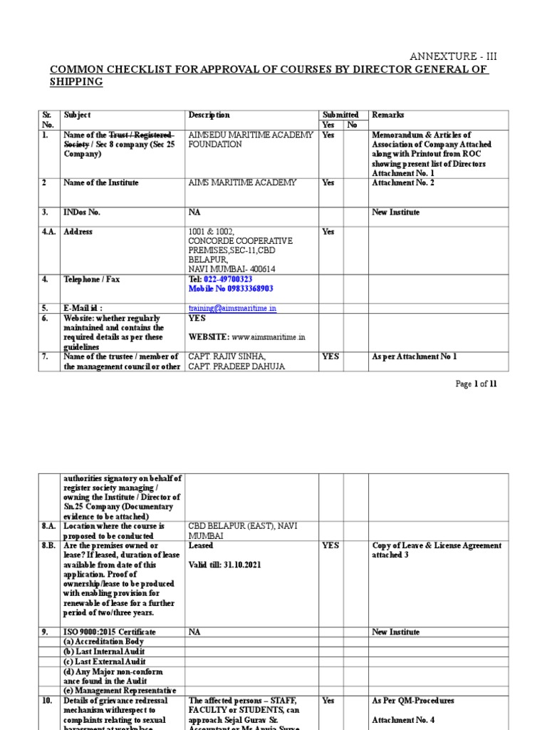 Annex-III DGS Checklist FINAL | PDF | Business