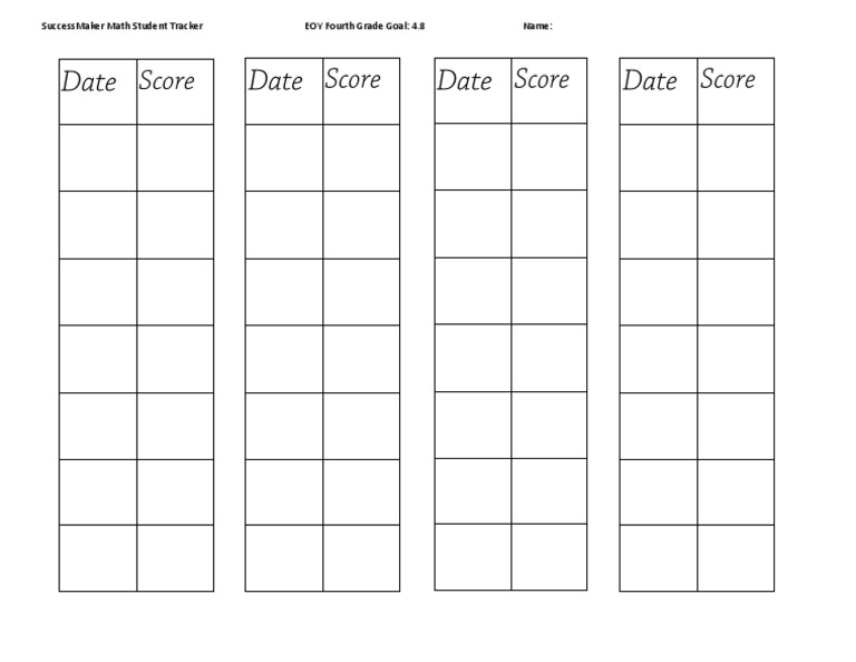 Successmaker Math Student Tracker Eoy Fourth Grade Goal: 4.8 Name | PDF