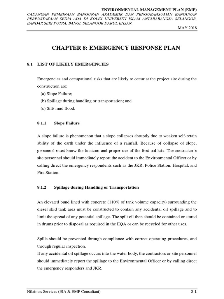 Chapter 8: Emergency Response Plan: 8.1 List of Likely Emergencies ...